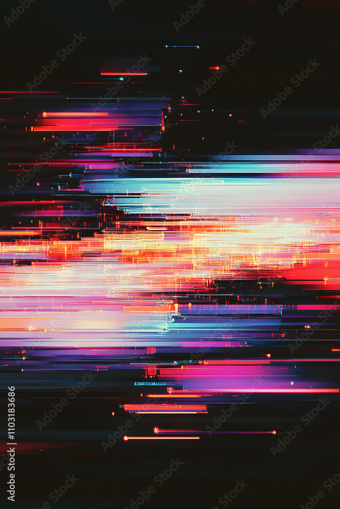 Horizontal distortion of broken video image on black background vhs ...