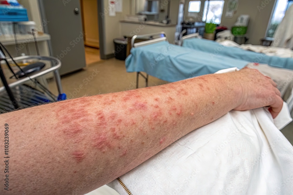 Stock-Foto „Close-up of an arm displaying an allergic skin reaction ...