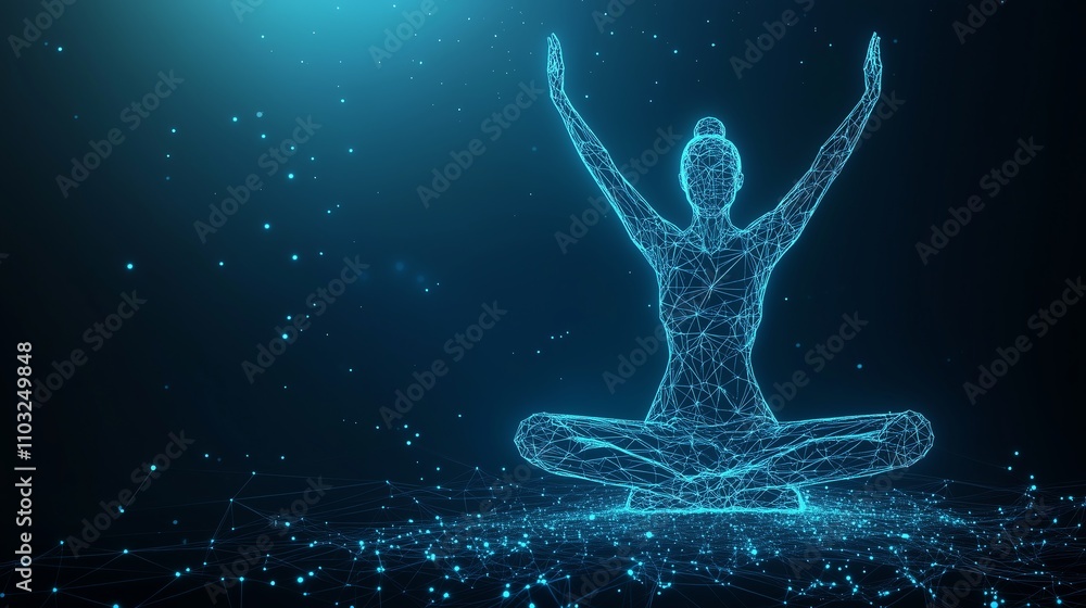 Abstract Tadasana Pose with Dark Blue Background, Featuring Low Poly ...