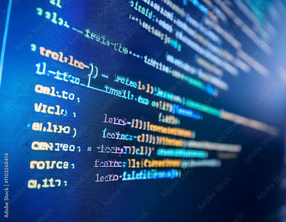 Software code on a computer screen, illustrating programming, coding, and software development ...