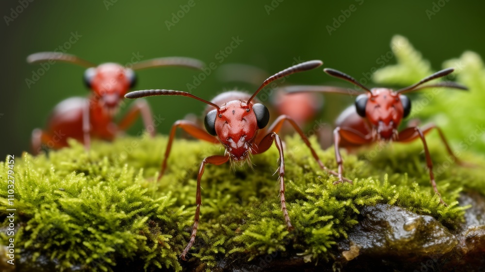 Ants collaborating to form a bridge across rocky surfaces ...