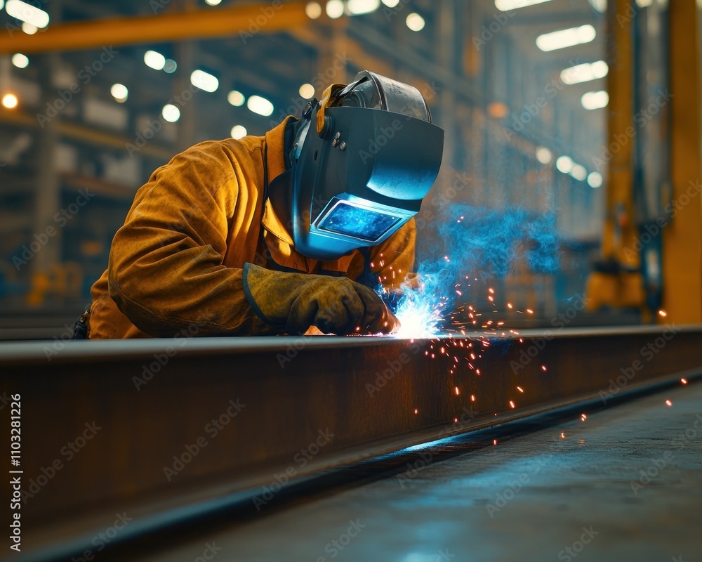 Skilled Craftsman Welding Steel Beams Precision Welding Expertise in ...