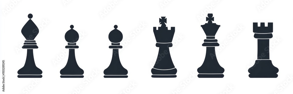 Chess silhouettes as modern icons. A set of chess icons. Black, flat ...