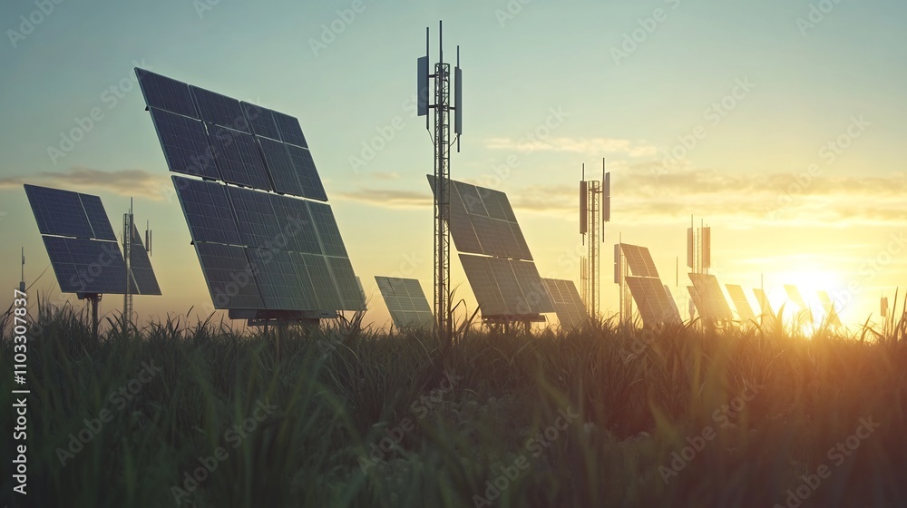 Foto de Stock Eco Friendly Solar Power Station with Wireless ...