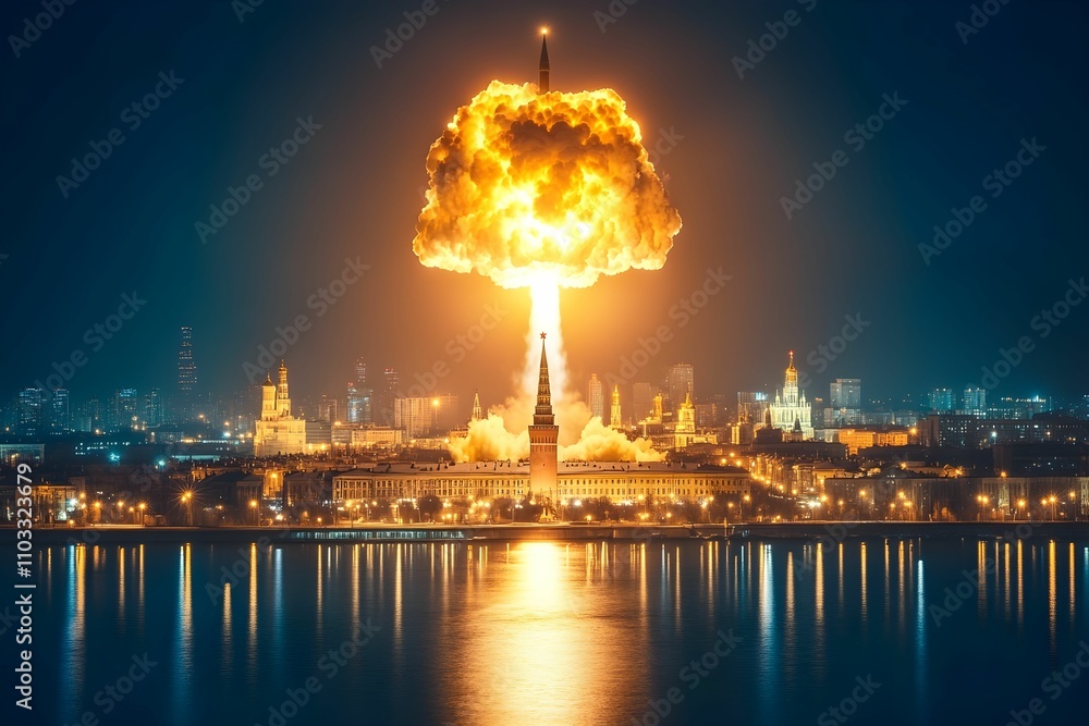 Powerful nuclear explosion erupts with fiery clouds into sky and ...