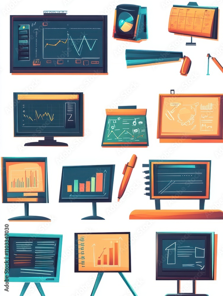 Smart classroom technology isolated cartoon vector illustrations set ...