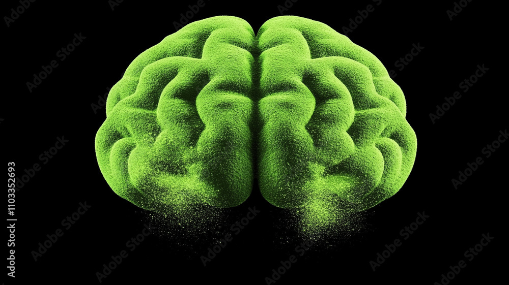 green brain model showcases intricate textures and details, symbolizing ...