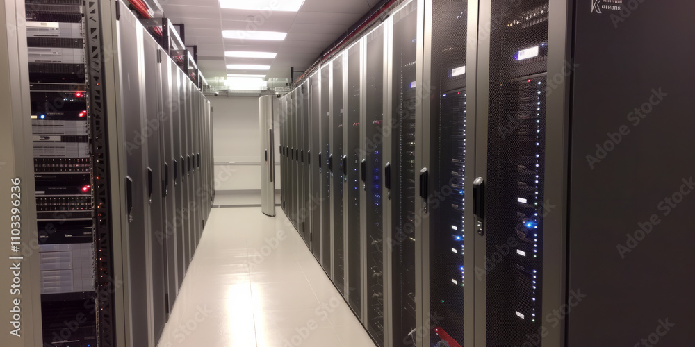 A data center server room with critical IT infrastructure, including ...