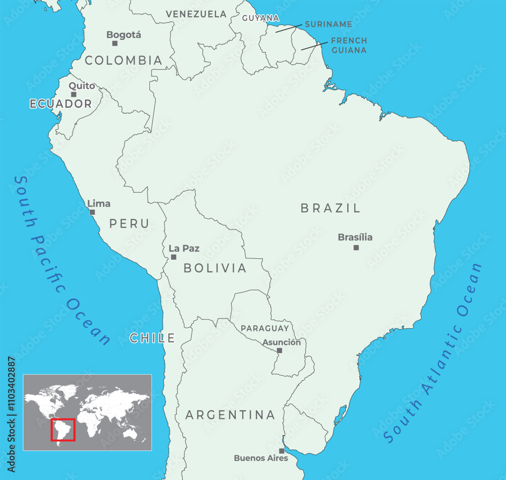 Vector de Stock South America political map with international borders ...