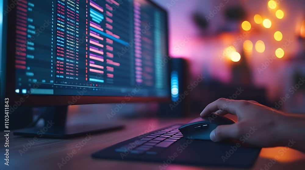 Close-up of a hand scrolling through a sleek desktop mouse, a detailed ...