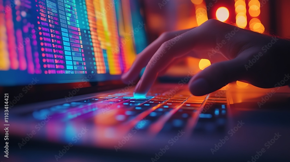 Close-up of fingers using a laptop touchpad to scroll through a vibrant ... Close-up of fingers using a laptop touchpad to scroll through a vibrant ...