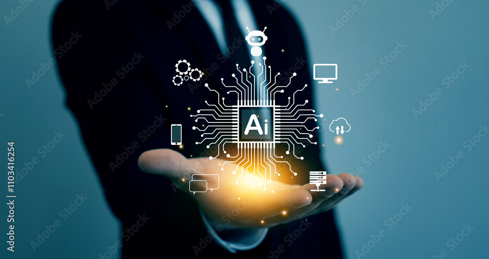 Artificial Intelligence and data analytics, robotic process.Artificial ...