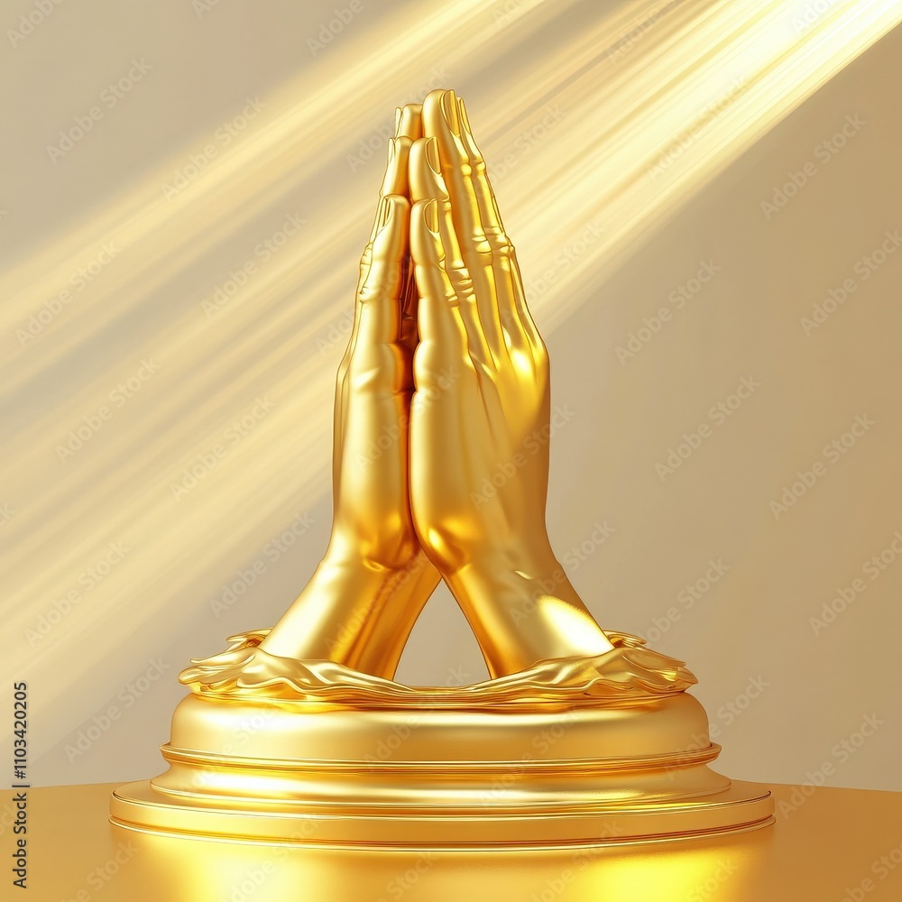 Gold Praying Hands. Icon of Praying Hands on Golden Podium with Yellow ...