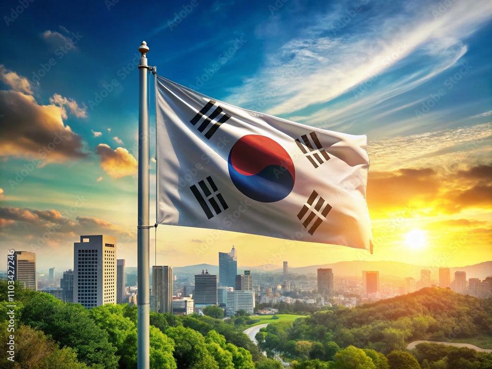 Captivating Double Exposure of the South Korean National Flag on a ...