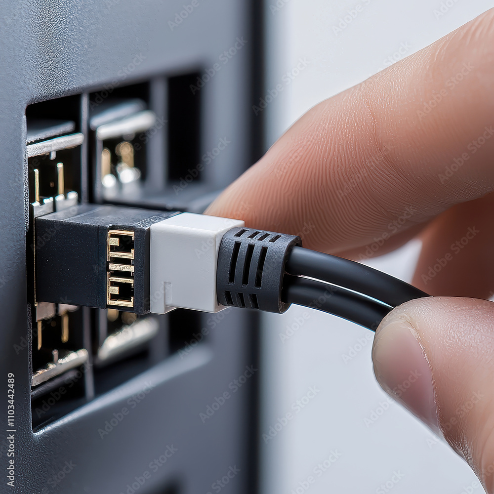 Connecting USB cable to device, showcasing technology and connectivity ...