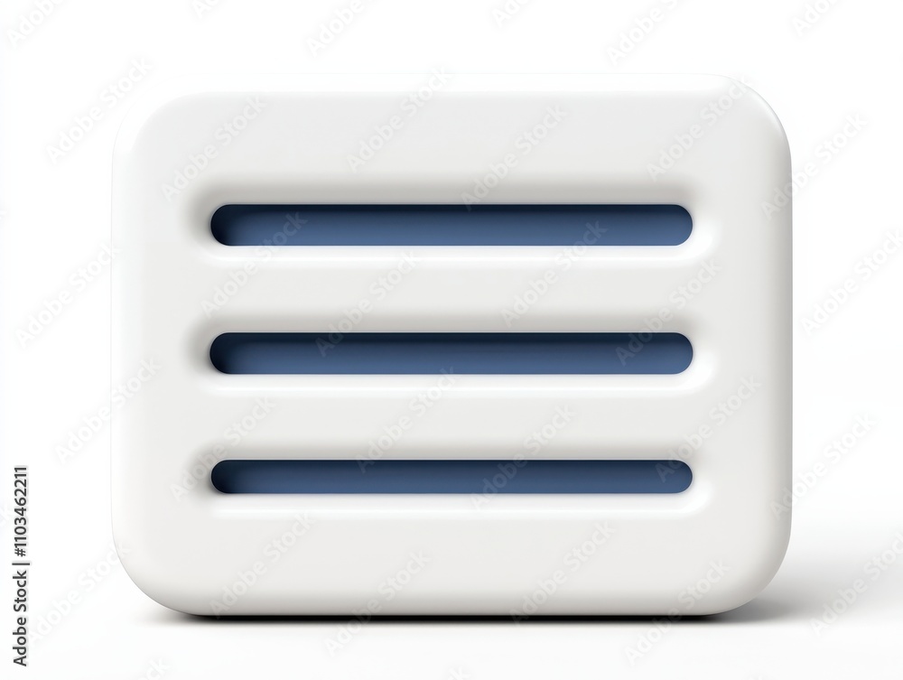 A minimalistic, white, rectangular icon featuring three horizontal ...
