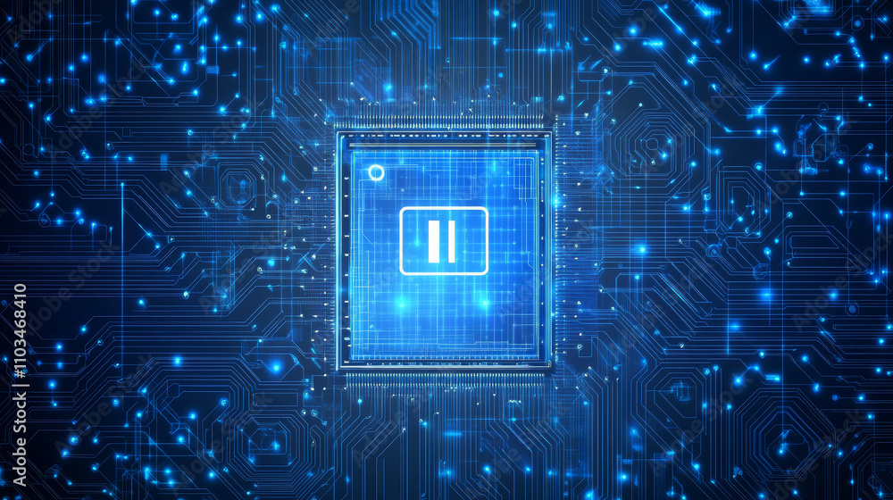 Abstract digital AI chip on the empty computer monitor. AI innovation ...