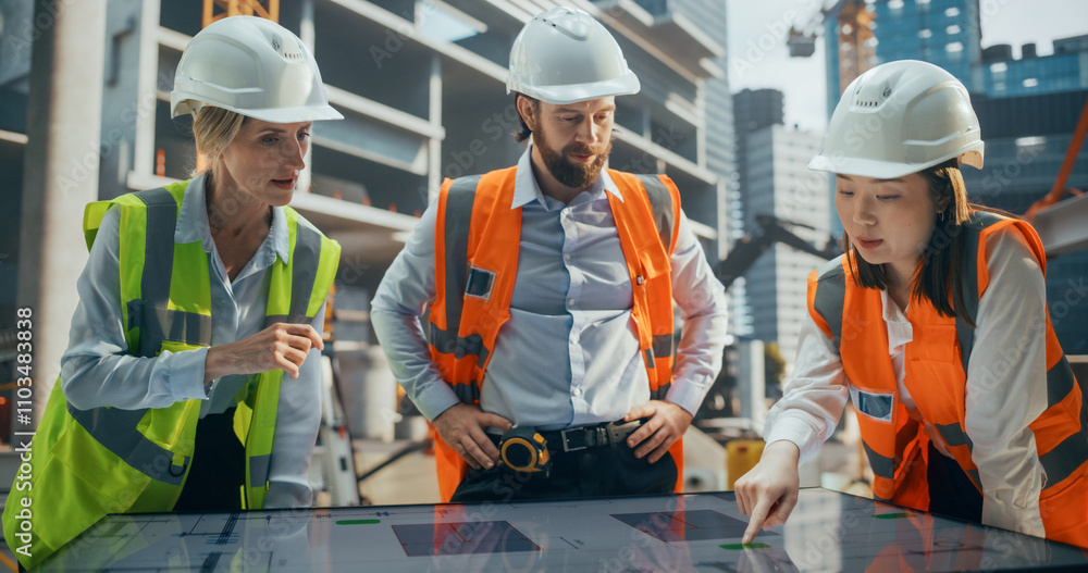 Crew of Construction and Site Managers Having a Meeting at a Site with ...