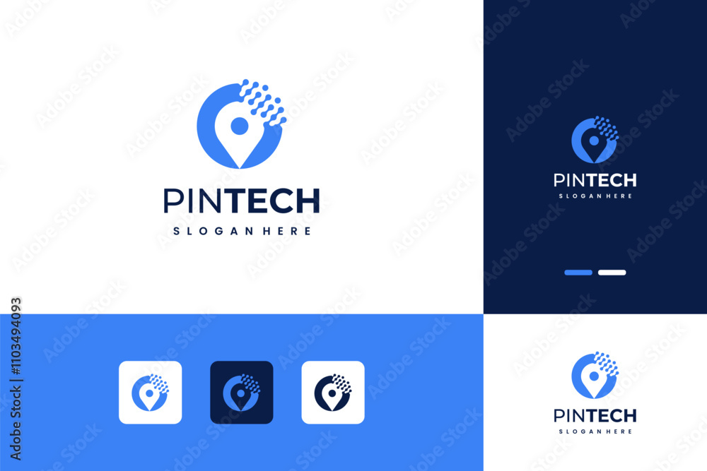 Pin location combine with dot technology logo design inspiration Stock ...