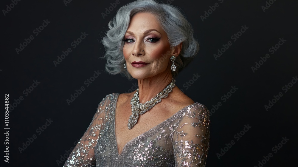 Redefining Elegance: Regal Older Transgender Woman in Glittering Gown ...