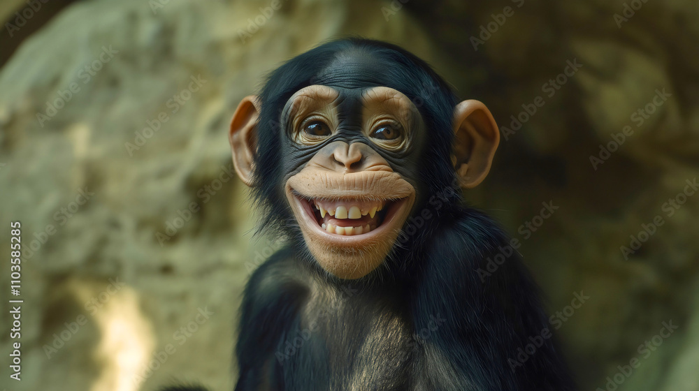 Adorable monkey portrait, cute and fluffy macaque with expressive eyes ...