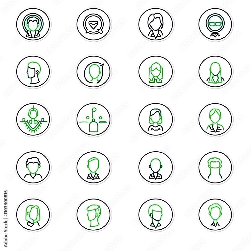 Ilustración de Stock Collection of diverse professional avatars in ...