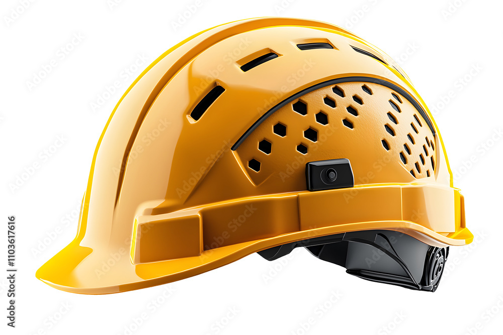 Professional yellow safety helmet rendered with detailed plastic ...