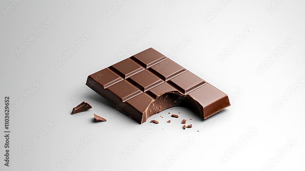 A photostock of a realistic chocolate bar with a bite taken out, high ...