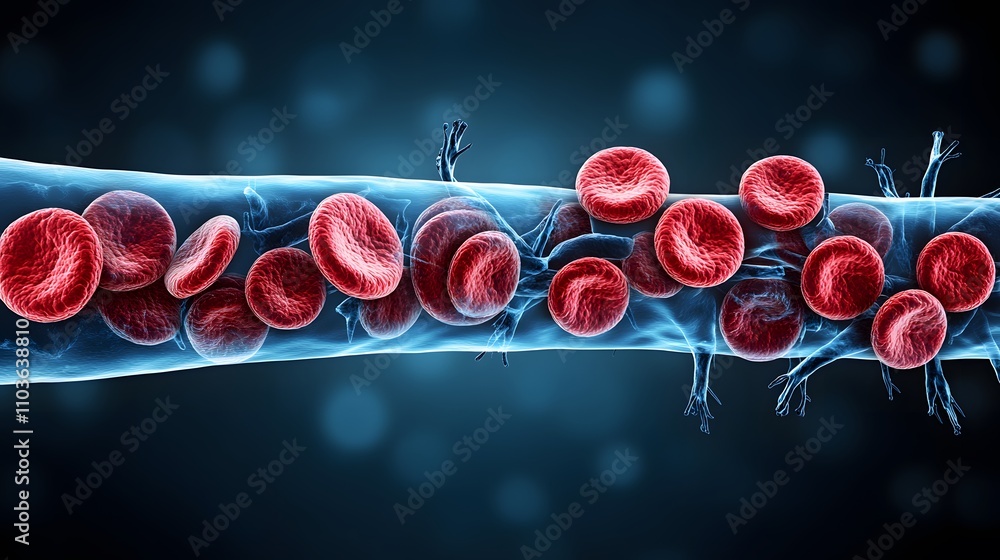 High-resolution image of a blood clot in the leg, with a cross-section ...