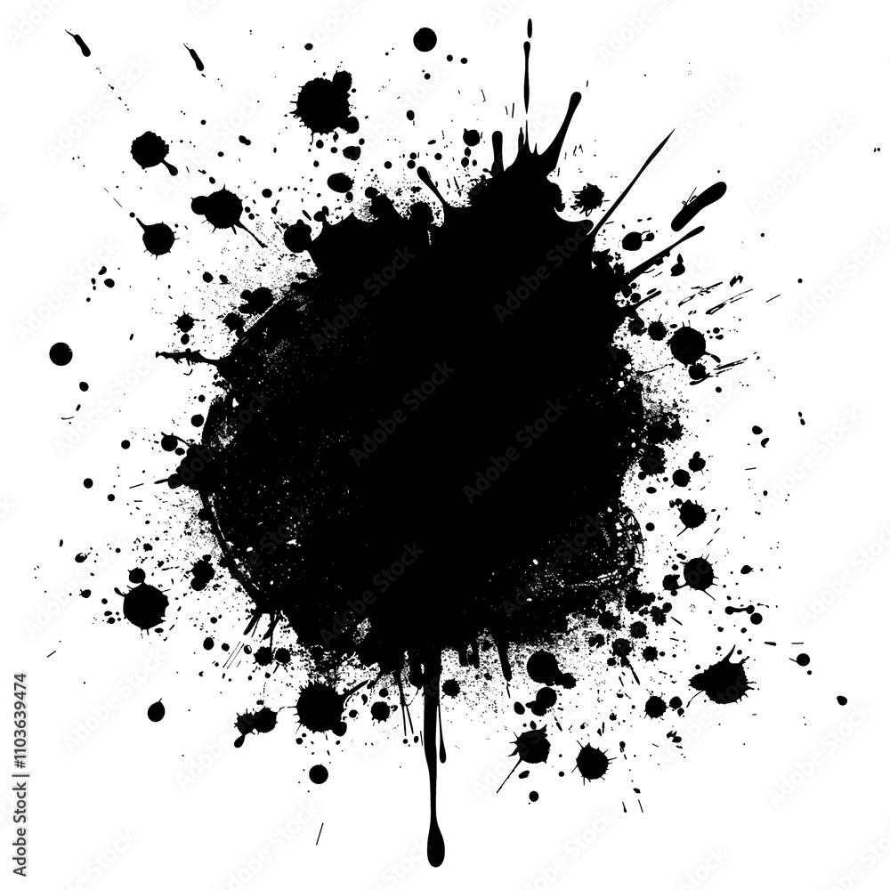Black ink splash grunge texture, abstract png file cut out and isolated ...