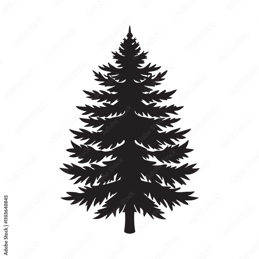 pine tree silhouette vector, black and white silhouette, vector and ...