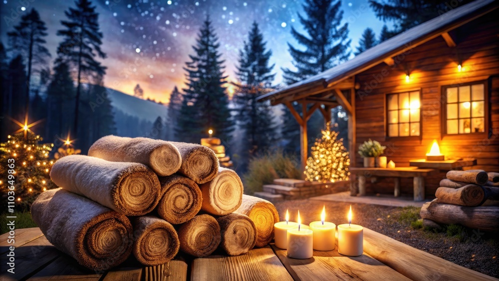 Night Photography of Stacked Logs in Front of a Cozy Massage Parlor ...