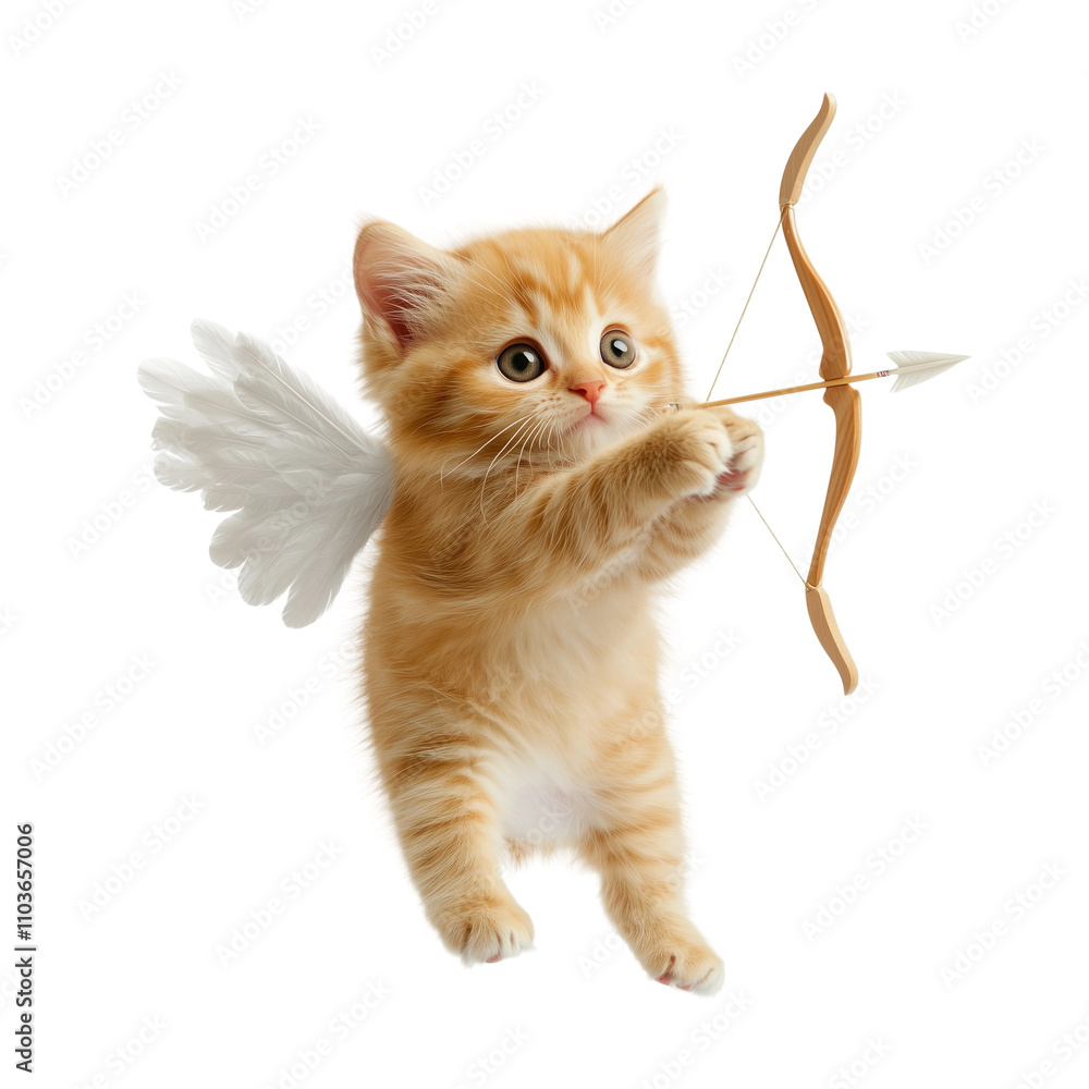 Adorable Flying Kitten with Angel Wings isolated on white or ...