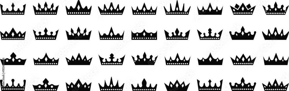 Vector king and queen crowns black icon on white background. Emblem and ...