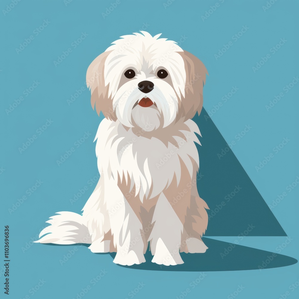 Charming and Playful Small White Dog Sitting on a Blue Background with ...