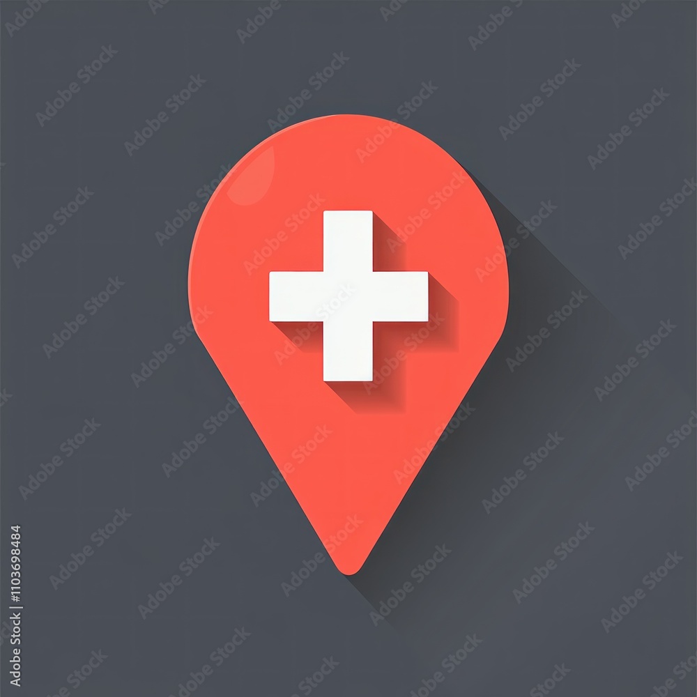 Red map marker with white plus symbol. Stock Illustration | Adobe Stock