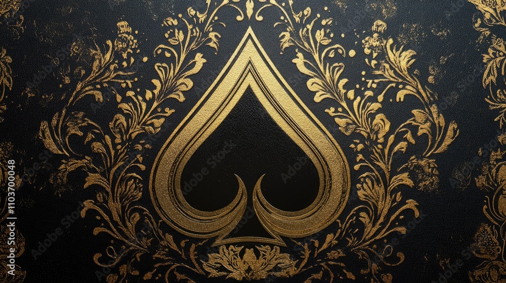 Elegant black and gold Ace of Spades card design with intricate floral ...