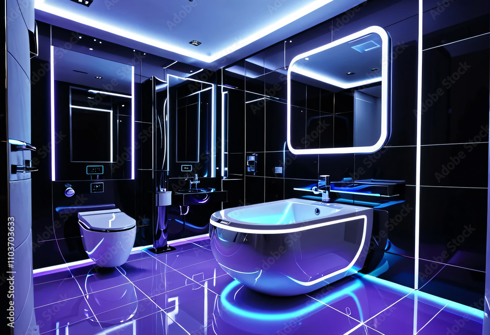 Modern sci-fi bathroom featuring a futuristic toilet bowl. The toilet ...