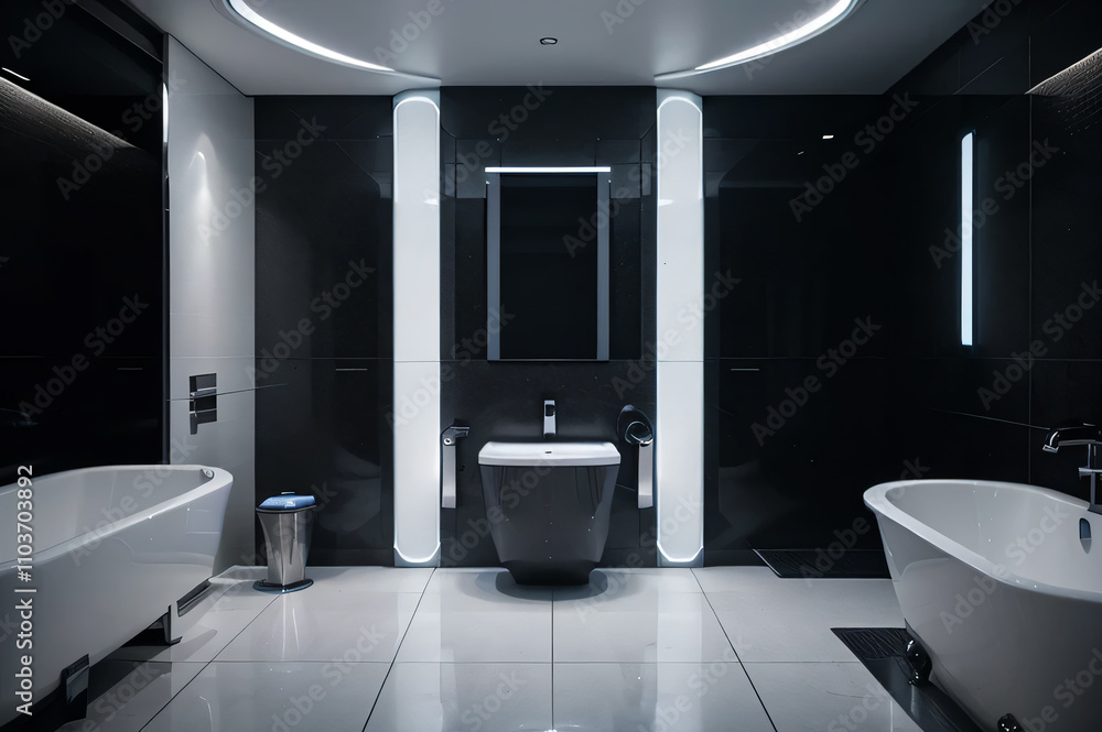Modern sci-fi bathroom featuring a futuristic toilet bowl. The toilet ...