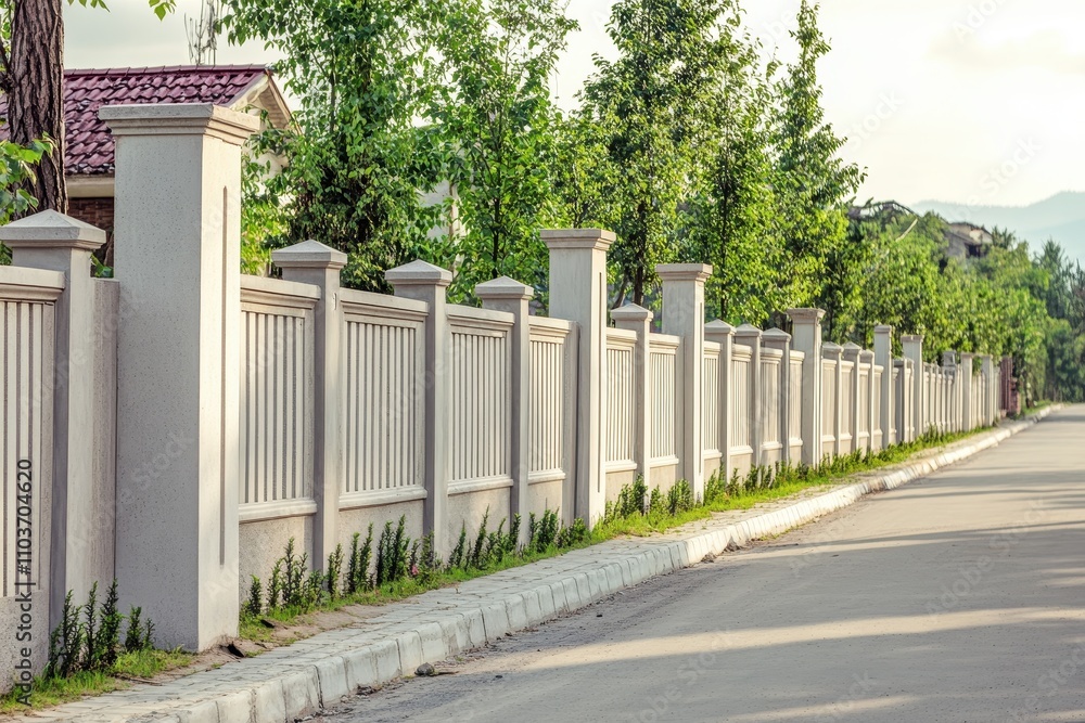 Precast concrete fencing made of panels and columns provides security ...