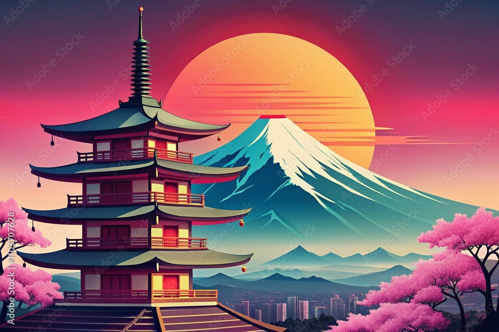 Stock-Illustration „Minimalist Synthwave 1980s Travel Illustration ...