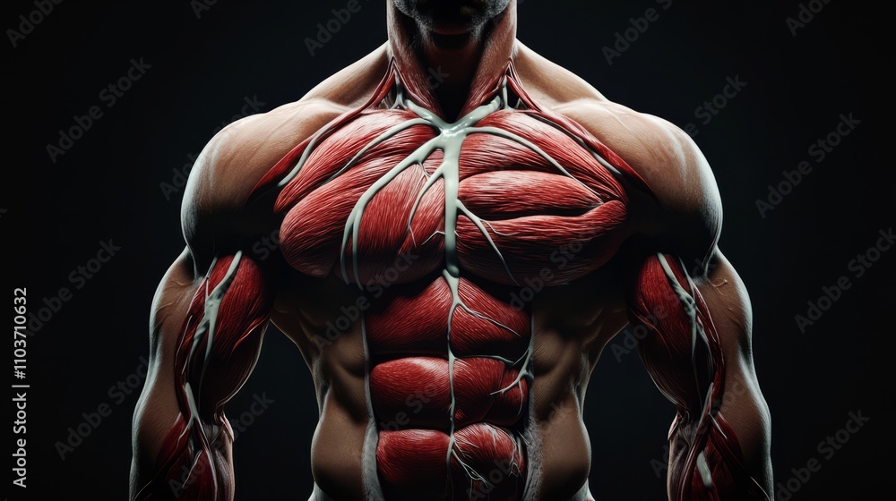 An artistic rendering of a male chest, highlighting pectoral muscles ...