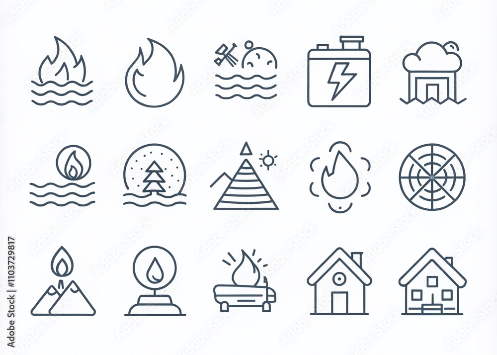 Natural Disaster Catastrophe Warning Alert Symbols and Icons for ...