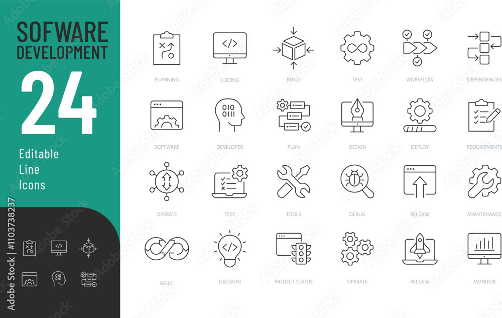 Software Development Line Editable Icons set. Vector illustration in ...