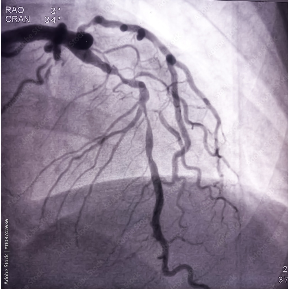 Coronary angiogram of left coronary artery during cardiac ...