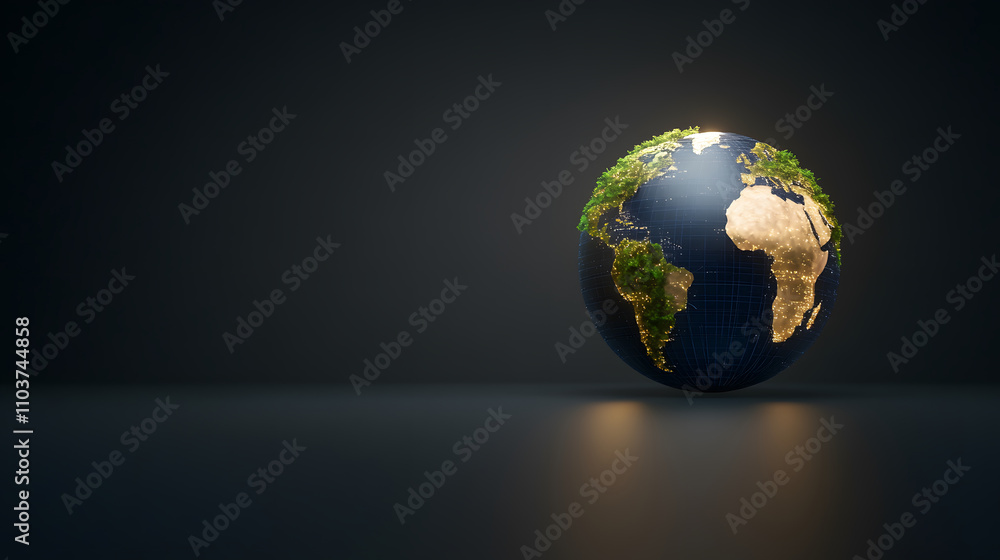 3D globe with glowing gridlines and illuminated continents, showcasing ...