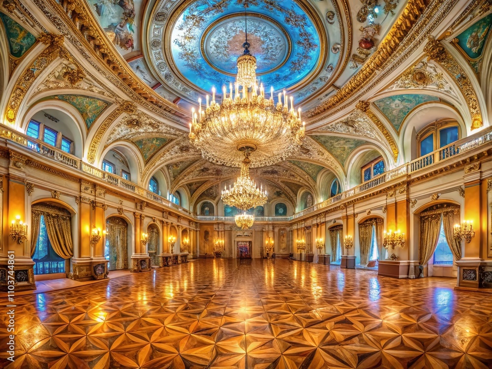 Opulent Ballroom with Chandelier: Full 360 Degrees HDRI Equirectangular ...