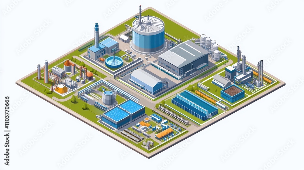 Detailed Isometric Illustration of a Modern Industrial Complex ...