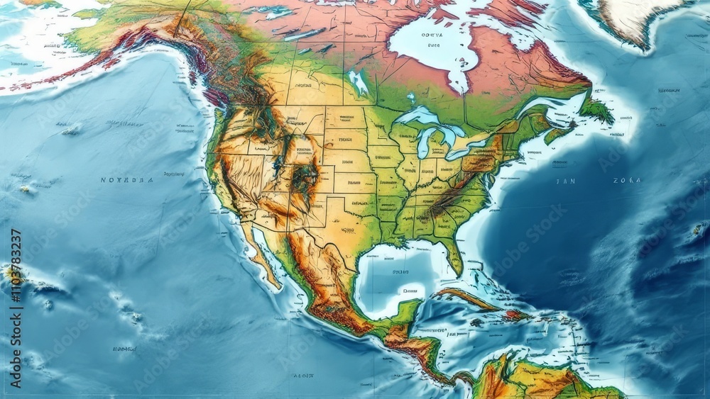 Detailed map of American time zones, highlighting geographic borders ...