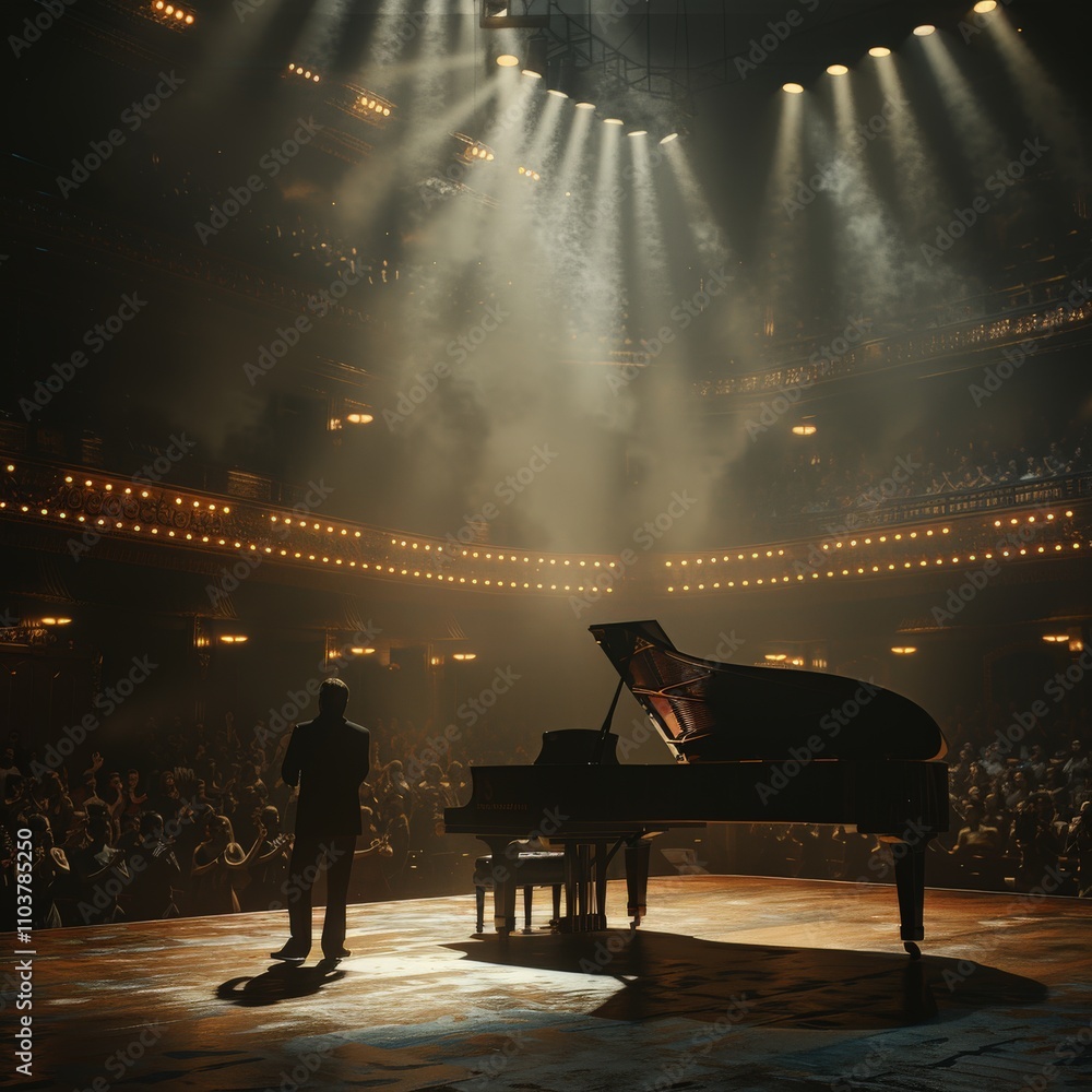 Majestic Concert Hall Illuminated by Dramatic Stage Lighting with Grand ...